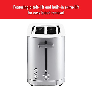 ZWILLING Enfinigy Cool Touch Toaster 2 Slice with Extra Wide 1.5" Slots for Bagels, 7 Toast Settings, Even Toasting, Reheat, Cancel, Defrost, Silver