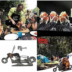 Hovico Portable Chicken Stand Beer American Motorcycle BBQ Stainless Steel Rack, Portable Beer Butt Chicken Stand, Beer Chicken Roaster, BBQ Chicken Rack for Outdoor Grills