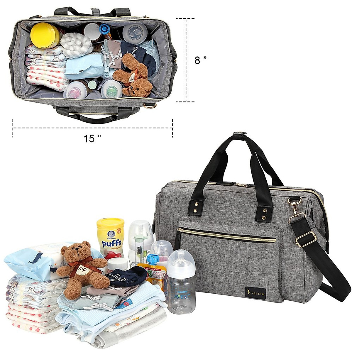 RUVALINO Universal Stroller Organizer with Cup Holders, Stroller Caddy with Detachable Bag, Tissue Pocket, Non-Slip Strap Accessories for Uppababy, Umbrella, Wagon, Baby Jogger, Bob(190)