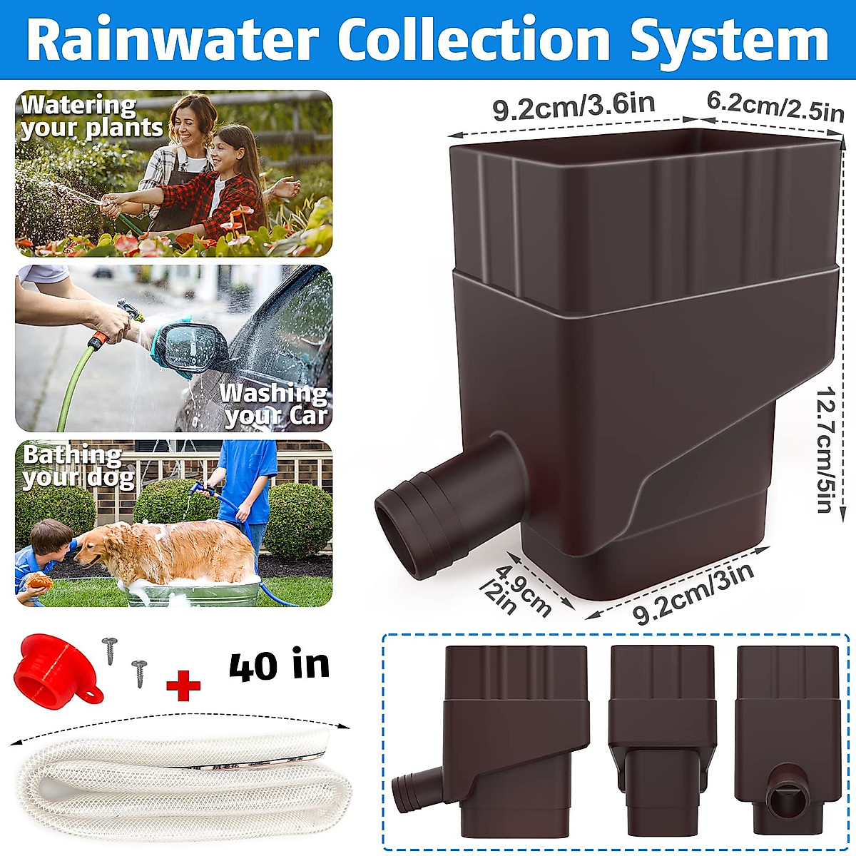 Anivia Rainwater Collection System, Rain Barrel Diverter Kit for Diverting Water, Fits 2'' x 3'' Standard Gutter Downspout (Brown)