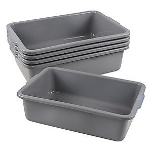 Guankan 32 L Plastic Commercial Bus Tub, 4 Pack Large Multi-use Bus Tote Box, Gray