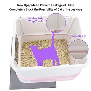 RIZZARI Millions Sold Wordwide Cat Litter Box, Large Top Entry Anti-Splashing Litter Box with Lid, Enclosed Plastic Cat Litter Box with Handy Litter Scoop, Drawer Type Cat Toilet (Pink)