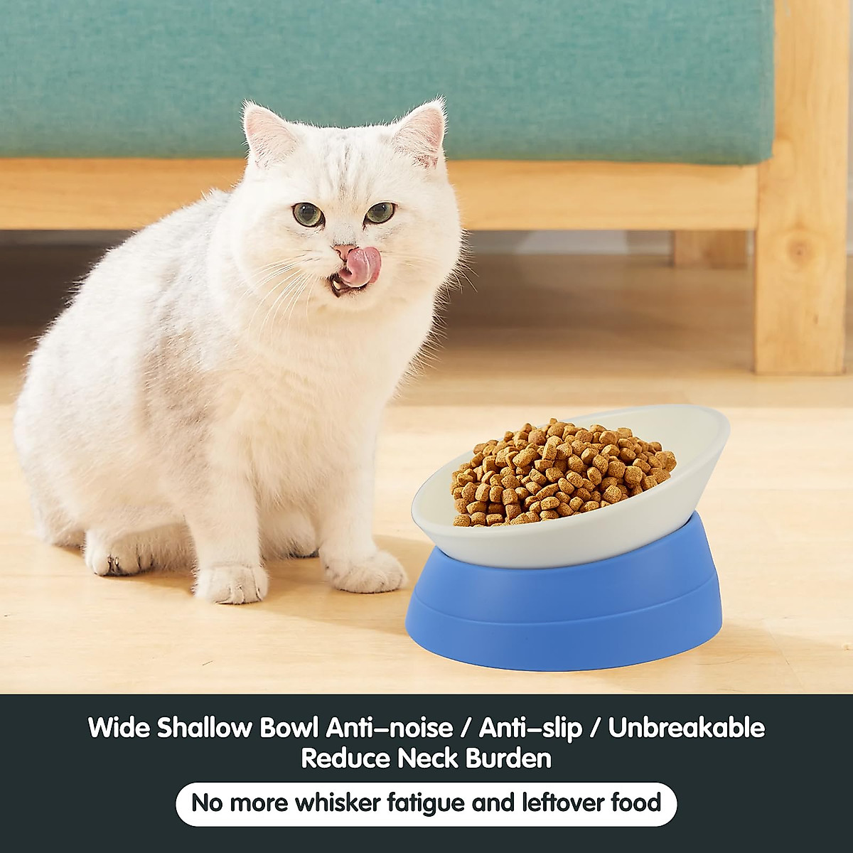 Bulldog Bowl Anti-Slip Dog Cat Dish Detachable Rubber Dog Bowl Pet Sterile Tilted Pet Feeder Slope Base (Blue, 2 Cup (Small/Medium Dog))