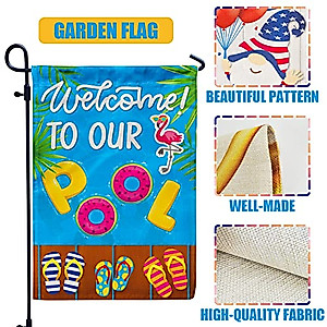 Hollyhorse Welcome to Our Pool Summer Garden Flag, Pool Flag for Outdoor Decorations 12x18 Inch Double Sided