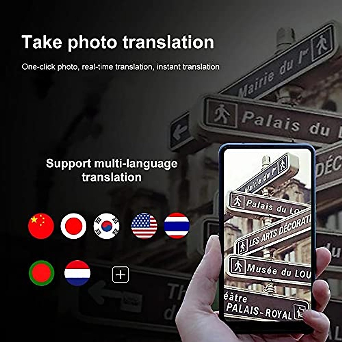 WDSD C-1 5.0 Rechargeable Fast Connection Mini Portable Voice Multi-Language Smart Translator for Overseas Business Meeting (Color : White-Dinosaur Doodle4)