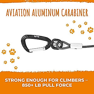 Mighty Paw Dog Seat Belt - Chew Proof Metal Pet Safety Belt, Steel Braided Vehicle Restraint, No Chew Tether Seatbelt with Rock Climbers Carabiner (Black, 60cm)