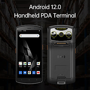 Android 12.0 Barcode Scanner Handheld PDA Terminal Support 1D/2D/QR Code 2/3/4G/ WiFi/BT/2.4G Dual Band Communication NFC and Fingerprint Function with 5.7 Inch Touchscreen for Supermarket