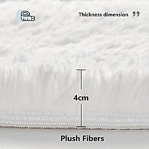Round Shaggy Area Rug Indoor Soft Plush Rugs for Living Room Non Slip Fluffy Shag Circular Rugs Kids Play Floor Carpet for Girls Seniors Pet for Home Dorm Bedroom Office Desk White 32 Inches