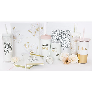 Kate Spade New York Acrylic Bridal Tumbler with Lid and Straw, 24 oz Tumbler for Bride to Be, Slim Double Wall Tumbler, Growing Tulips