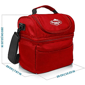 Dynamic Gear Refrigerated Lunch Box Tote Bag, Large, Adults/Men/Women, Insulated, Mesh Pockets, for Travel, Work, Picnic, Camping! (Red)