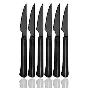 culterman black steak knives Ultra-Sharp Stainless Steel Cutlery Set,Dinner Knives 6-Piece Stainless Steel kitchen Serrated Best Steak Knife (Black)