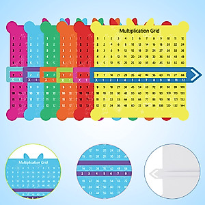 Outus 12 Pieces Multiplication Grid Slidable Education Multiplication Tables with Viewer Window for Classroom Teacher Supplies Elementary School Students and Homeschooling (Multicolor)
