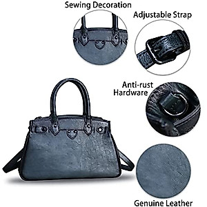 Genuine Leather Top Handle Handbag Purse for Women Handmade Retro Crossbody Satchel Purses (Grey)