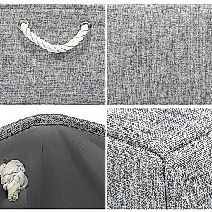 Fabric Storage Basket, Foldable Linen Storage Box for Nursery and Home, Collapsible Canvas Shelf Basket for Wardrobe or Bedroom, Grey