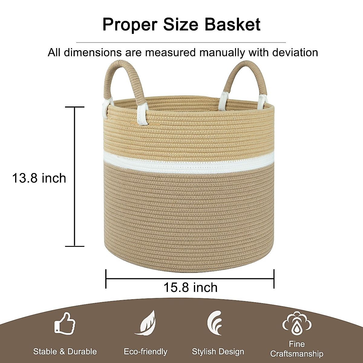 OIAHOMY Cotton Rope Basket 15.8" x 15.8" x 13.8"-Woven Blanket Basket, Baby Laundry Basket, Nursery Kids Toy Storage Organizer,Yellow & Yellow