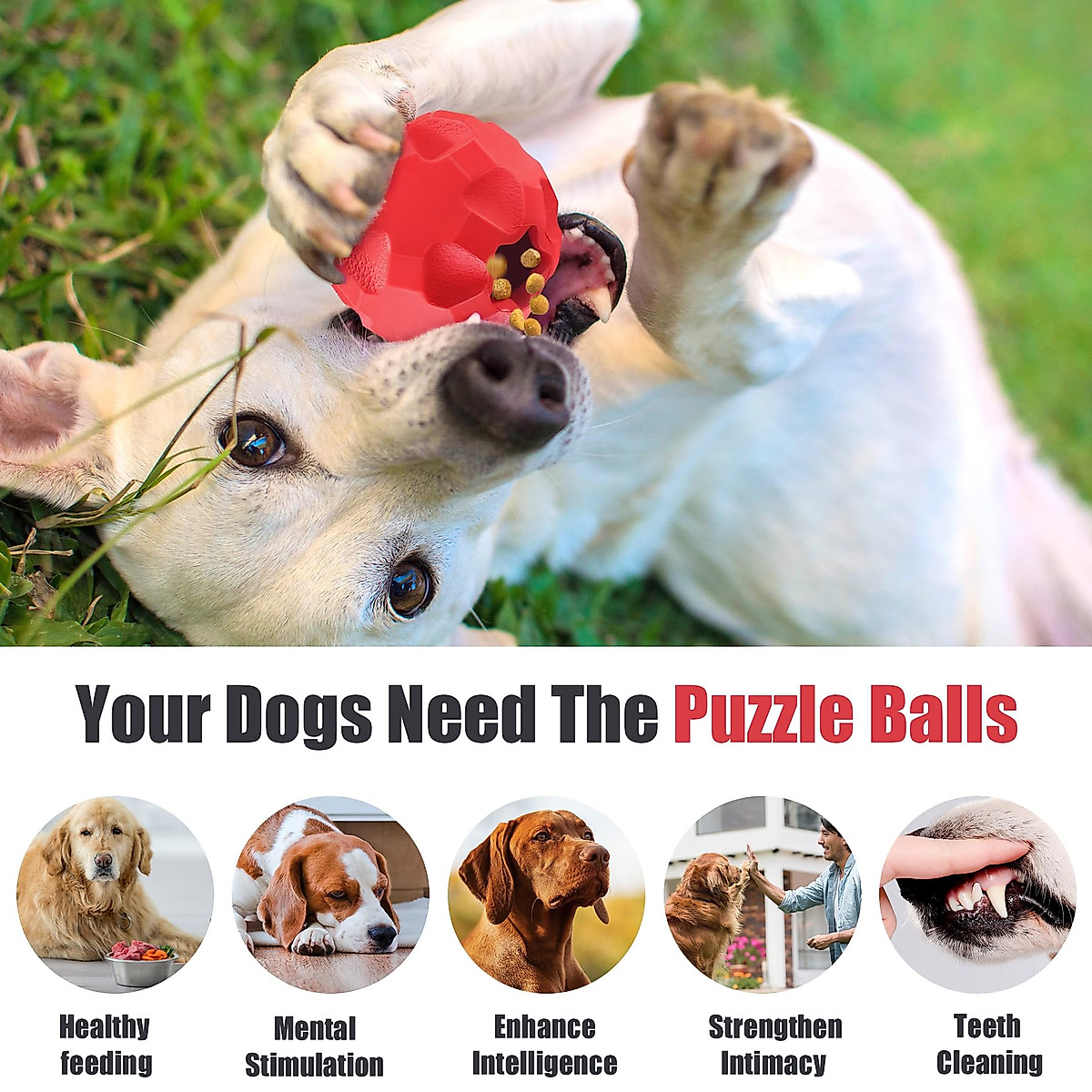 TROUSKAIG Indestructible Dog Balls Treat Dispensing Dog Toys for Aggressive Chewers Large Breed, Interactive Dog Treat Ball, Tough Dog Chew Toys for Aggressive Chewers,Rubber Food Dispensing Dog Toys