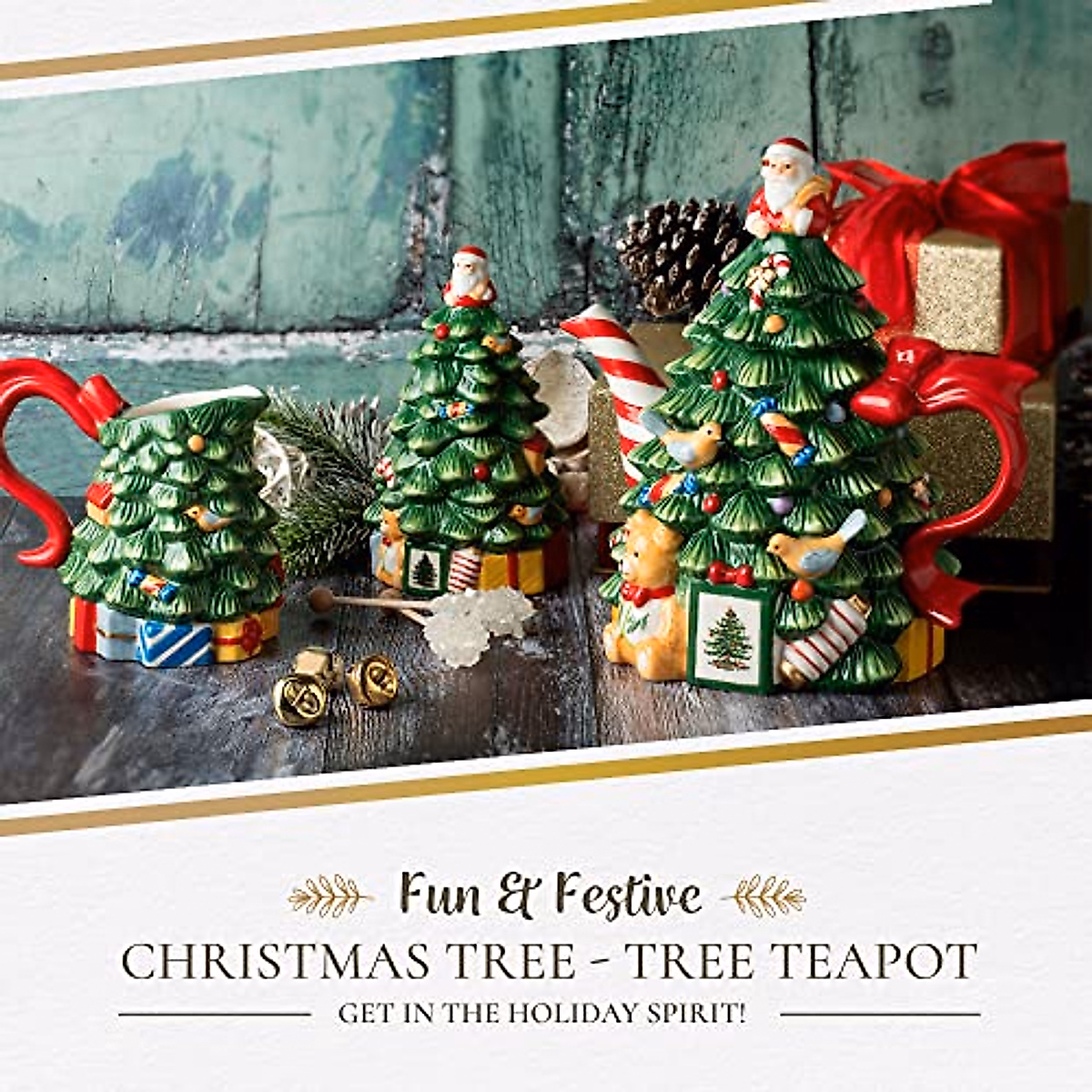 Spode Christmas Tree - Spode 250th Anniversary Christmas Tree Figural Teapot | Christmas Tea Pots for Tea Party | Christmas Teapot - Fine Dolomite | Christmas Teapots for Tea - 7.75" (26.8 Oz)