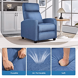 Yaheetech Fabric Recliner Chair Sofa Ergonomic Adjustable Single Sofa with Thicker Seat Cushion Modern Home Theater Seating for Living Room Light Blue