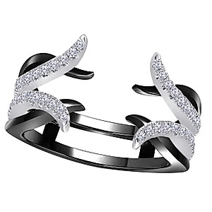 DS Jewels Women 14K Black Rhodium Plated Alloy Cubic Zirconia Round Solitaire Ring Guard Wrap Enhancer Jacket Wedding Engagement Ring Size 4 to 11