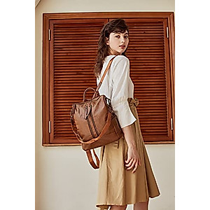 BROMEN Women Backpack Purse Leather Travel Backpack Fashion Shoulder Handbag Brown