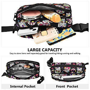 Day Of The Dead Sugar Skull Fanny Pack for Women Men Belt Bag Crossbody Waist Pouch Waterproof Everywhere Purse Fashion Sling Bag for Running Hiking Workout Walking Travel