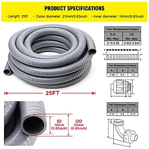 DWALE Liquid-Tight Conduit and Connector Kit,Flexible Non Metallic Liquid Tight Electrical Conduit,1/2inch 25ft Electrical Conduit Kit,with 5 Straight and 3 Angle Fittings Included,1/2 in. Dia
