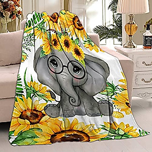 Super Soft Blanket Glasses Elephant and Sunflower Light Weight Throw Quilt Comfy Fluffy for Bed Sofa Suitable All Seasons 50"X40" for Kid Small