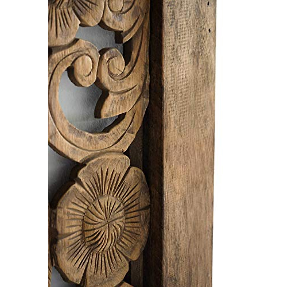 Super King Sized Carved Headboard, Wall Mounted Mandala Wooden Panels, Weathered Brown Rustic Barn Finish, 80 inches