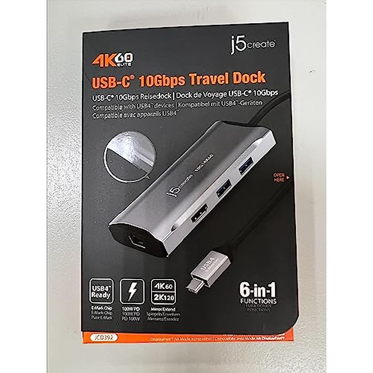 j5create USB C Hub - 4K 60Hz HDMI, 2 USB-A 10Gbps, USB-C 10Gbps with PD 100W, Ethernet, | Multiport Adapter for MacBook, ChromeBook, XPS, Surface Pro (JCD392)