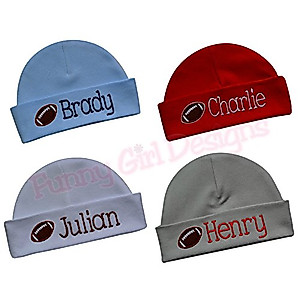 Embroidered Baby BOY Football Hat Personalized Keepsake Custom Infant Hat with Name (Gray Hat)