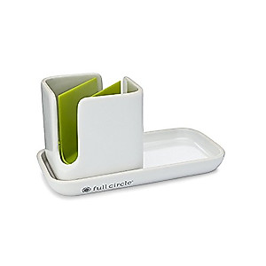 Full Circle Kitchen Sink Set - Ceramic Organizer with Be Good Dish Brush and In a Nutshell Scrubbing Sponges, Green