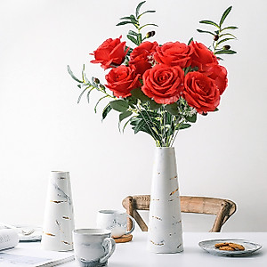 KONCHILE Artificial Roses Bouquet Silk Flower 10 Branch 10 Heads Big Fake Rose Wedding Bridal Floral Arrangement Home Office Party Garden Decor