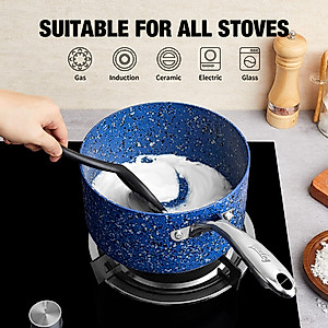 HLAFRG Nonstick Premium 3-Piece Saucepan Set with Glass Lids, Natural Durable Granite Coating, Nonstick, Durable & Oven Safe to 450°F, 1&2&3QT, Blue