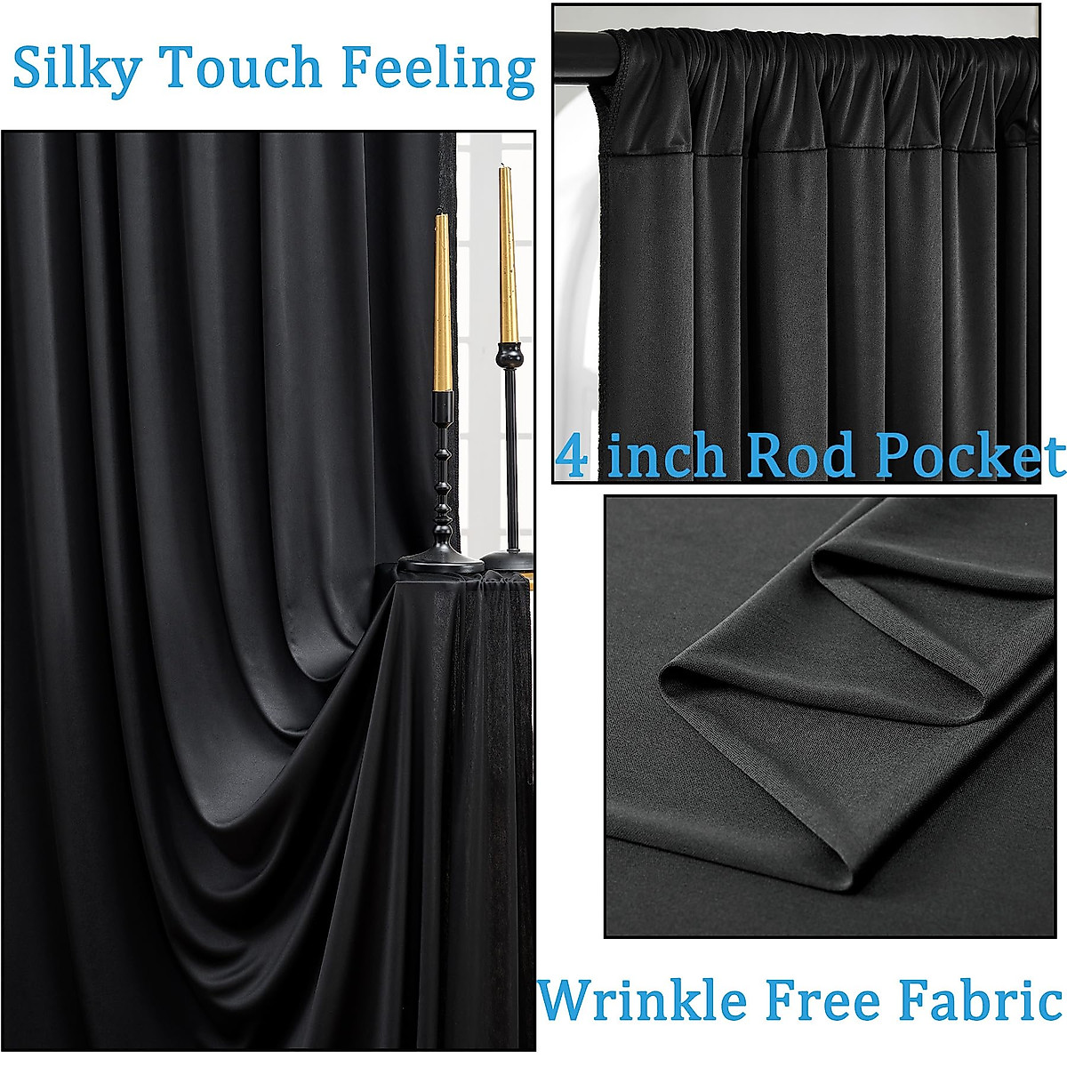 10ft x 10ft Wrinkle Free Black Backdrop Curtains for Parties, Polyester Photo Backdrop Drapes 2 Panels 5x10ft Photography for Wedding Birthday Backdrop Background