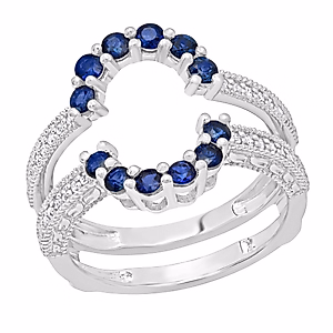 Dazzlingrock Collection Round Blue Sapphire & White Diamond Ladies Enhancer Curved Double Guard Matching Wedding Band | 925 Sterling Silver, Size 9.5