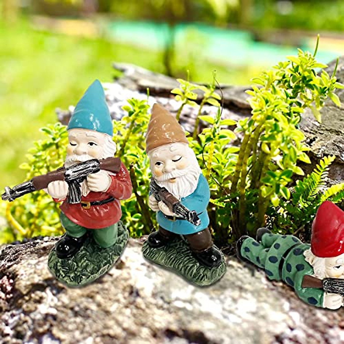 PERFECTOP 3Pcs Military Soldier Garden Gnomes with Guns AK47, Funny Army War Combat Defender Gnome Statue Figurines, Indoor Outdoor Patio Yard Lawn Desktop Decor, Thanksgiving Christmas Ornament Gift