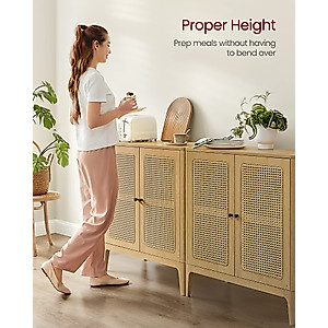 VASAGLE by SONGMICS HOME Rattan Sideboard Buffet Storage Cabinet - Kitchen Cupboard Server Console Table with Adjustable Shelves, 15.7 x 31.5 x 35.4 Inches for Entryway, Living Room, Natural