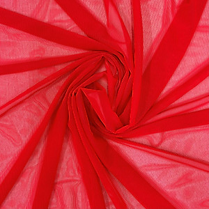 Ice Fabrics 4-Way Stretch Power Mesh Fabric by The Yard - 60" Wide Nylon Spandex Sheer Net Fabric - Breathable & Stretchy Mesh Fabric for Sewing Activewear, Dresses, Crafts - Red - 1 Yard