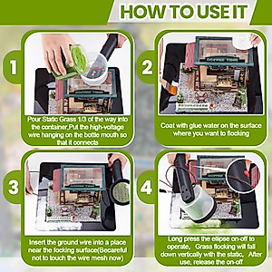 Tioncy Static Grass Applicator Mini Static Grass Flocking with 4 x 60G Colors Grass ABS Applicator with Anti Slip Handle Flocking Kit for DIY Scenic Modelling Sand Table Miniatures Landscape Craft