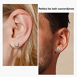 YODEWA Moissanite Stud Earrings for Women 925 Sterling Silver Hypoallergenic Flat Back 1 Pair DEF Color Lab Created Brilliant Round Moissanite Diamond Earrings (Silver 2CT)
