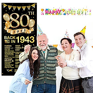 80th Birthday Door Cover Banner Decorations, Black Gold Happy 80th Birthday Door Cover Party Supplies, Large Eighty Year Old Birthday Poster Backdrop Sign Decor