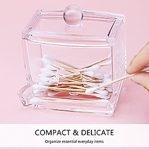 Luxspire Cotton Swab Holder, Acrylic Q-Tip Storage with Lid 7 oz, Clear Cotton Ball Swab Holder Cotton Bud Storage Box, Cosmetics Makeup Storage Holder Box Bathroom Containers Organizer