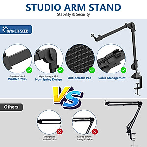 Microphone Boom Arm Stand, Studio Arm Suspension Scissor Adjustable Mic Stand for HyperX/Shure SM7B and Other Microphone, Recording Gaming Streaming Podcasting