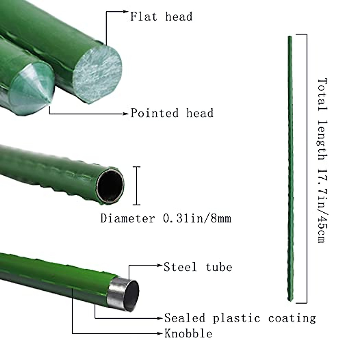 Arlai 45cm/1.48 Ft Garden Stakes, Plastic Coated Steel Plant Stakes Sturdy Tomato Stakes, Pack of 25