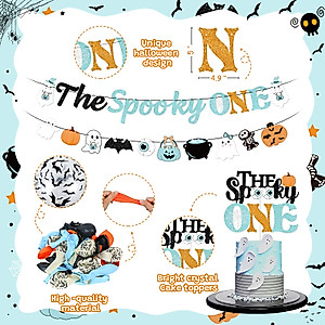 K KUMEED Halloween 1st Birthday Party Decorations,The Spooky One Banner Cute Ghost Eyeballs Pumpkin Cake Topper and Latex Balloons for Halloween First Birthday Boys Halloween Birthday Party Supplies