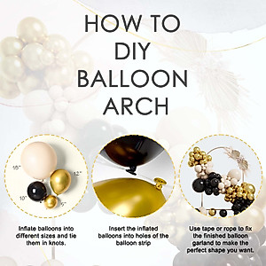 RUBFAC Black Gold Boho Balloon Garland Arch Kit, 142pcs Metallic Gold, Sand White and Black Balloon Arch Kit for Graduation, Birthday and Anniversary Party Decorations
