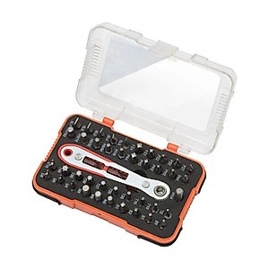 ROTATION 44pc Bit Set with 1/4 Mini Ratchet Offset Screwdriver, Portable Case, CR-V Steel, Drive Handle & Multi Hex/Phillips/Slotted/Torx/Star Bit