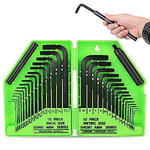 SWANLAKE 32PCS Hex Key Set, Allen Wrench Set Inch/Metric MM(0.7mm-10mm) SAE(0.028"-3/8)