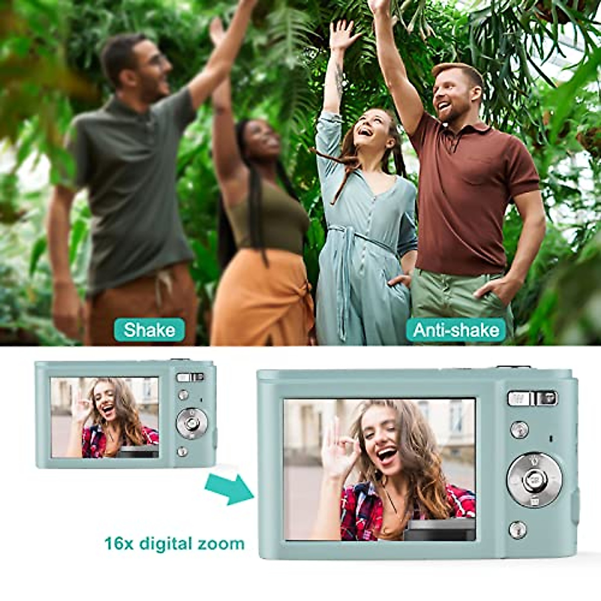 Andoer Portable Digital Camera 48MP 2.7K 2.88-inch IPS Screen 16X Zoom Auto Focus Self-Timer 128GB Extended Memory Face Detection Anti-Shaking with 2pcs Batteries Hand Strap Carry Pouch
