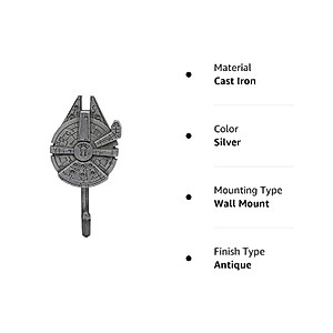 Open Road Brands Disney Star Wars Millennium Falcon Cast Iron Wall Hook - Star Wars Wall Hook for Coats, Jackets, Keys and More